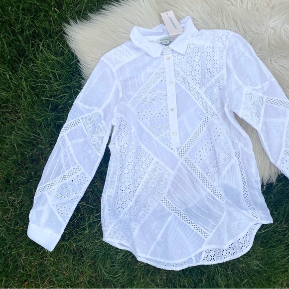 Sundance | Tops | Sundance Patchwork Lace Eyelet White Button Up Xs Nwt ...